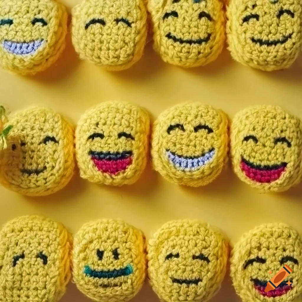 Yellow emoji faces pattern on crochet fabric on Craiyon