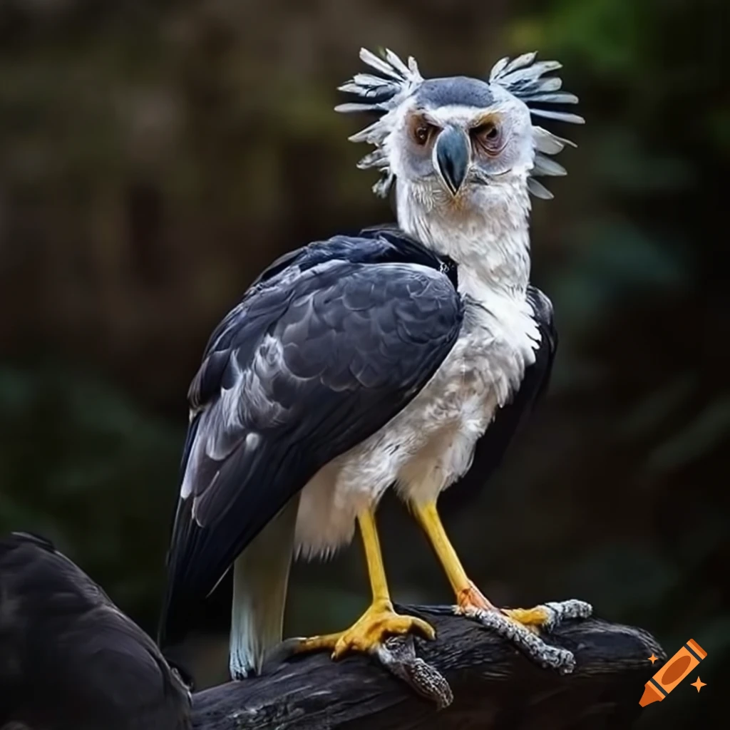 Harpy eagle-secretary bird hybrid mythical creature artwork on Craiyon