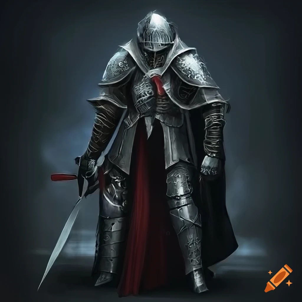Knight with black and silver cloak in a fantasy world on Craiyon
