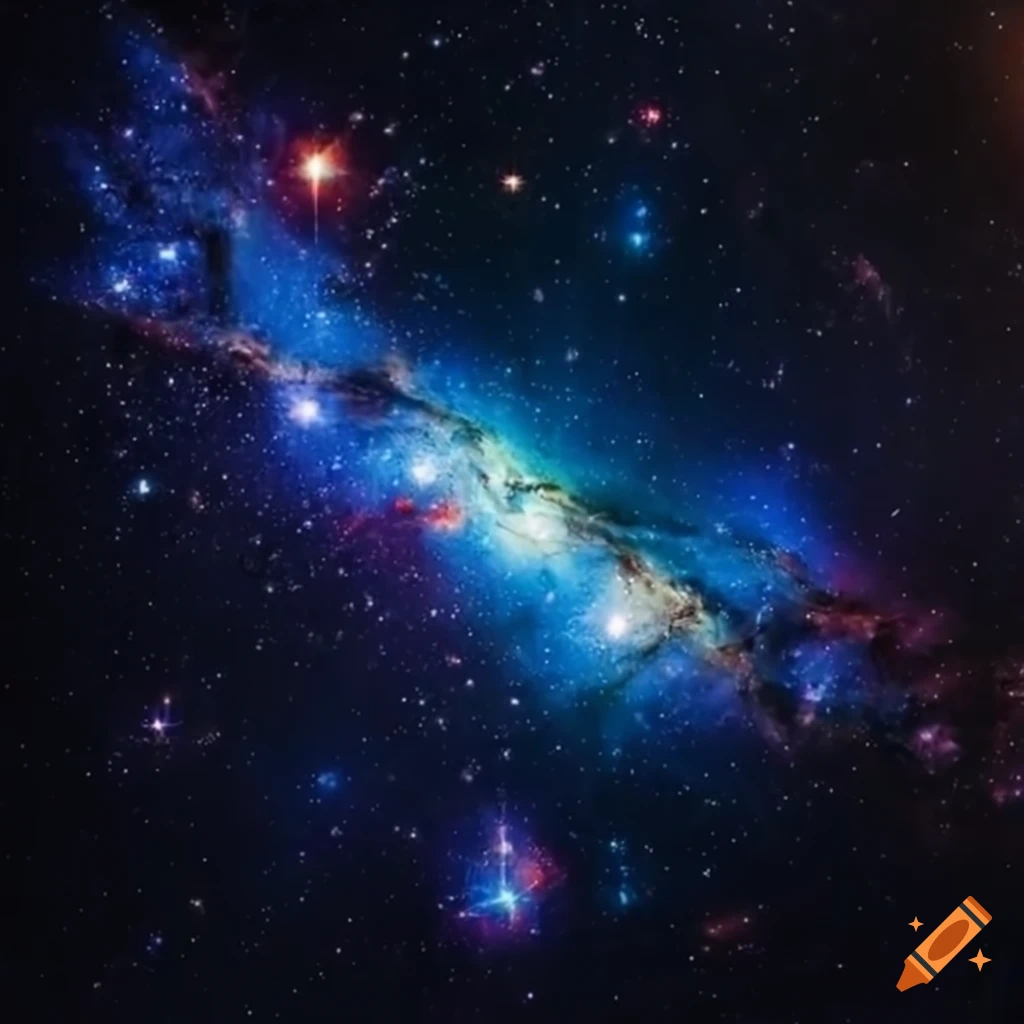 Cosmic landscape with a giant Godzilla galaxy creature on Craiyon