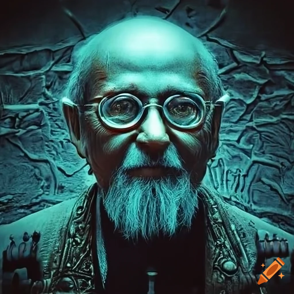 Visionary scientist Francesco Pivato deep in thought in a vintage sci ...