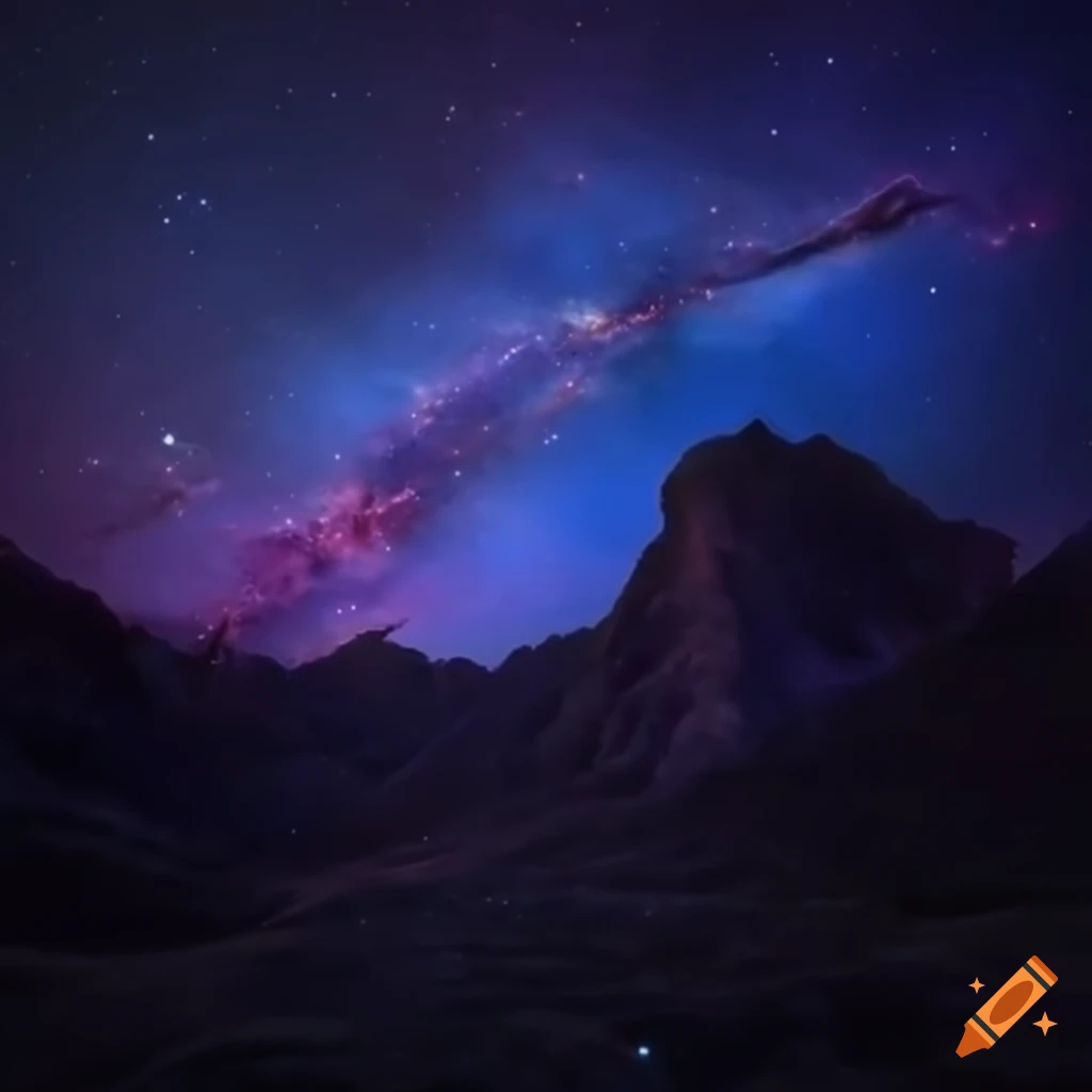 Cosmic landscape with a giant godzilla galaxy creature on Craiyon