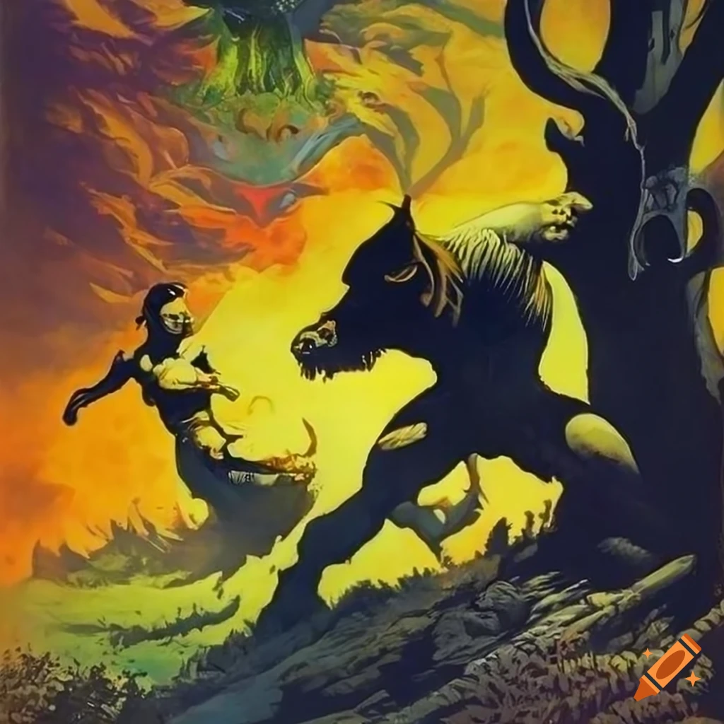 Psychedelic and radiant artwork by Joao Ruas, Frank Frazetta, and ...