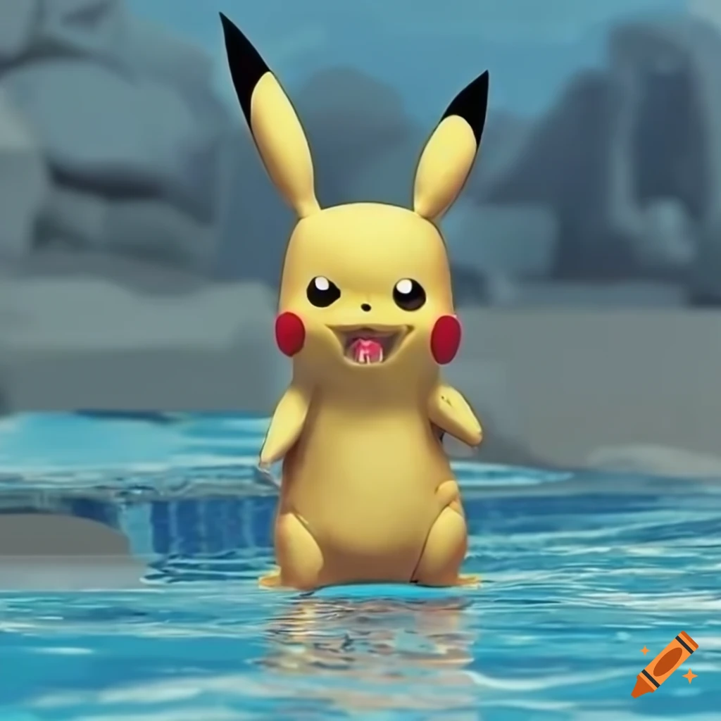 Pikachu and Eevee swimming in pool in swimsuits on Craiyon