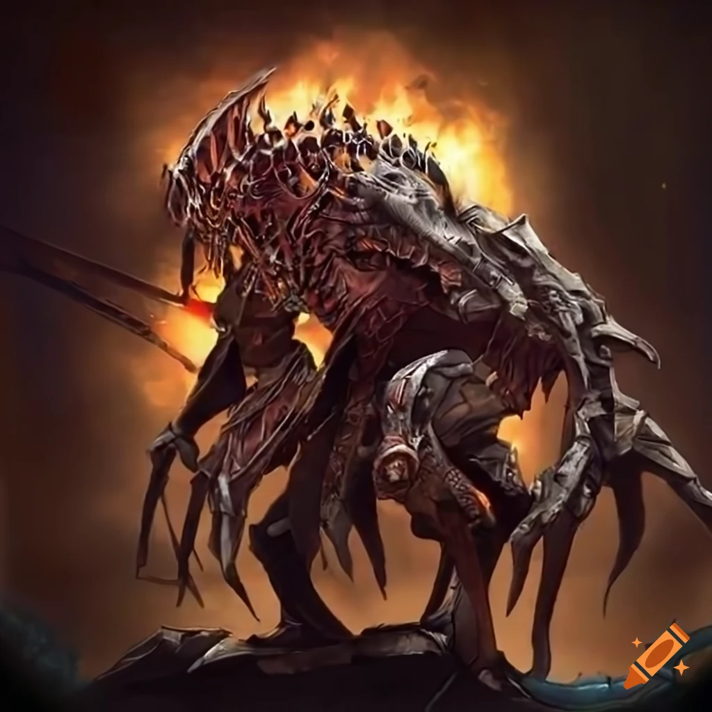 Powerful tyrant of the hive with chitinous armor and bio-weapons on Craiyon