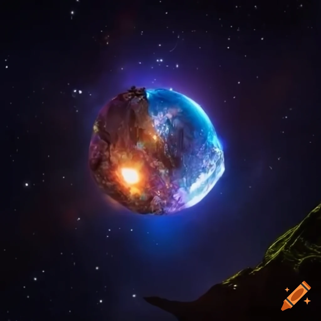 Aetherium Nexus Massive Crystal Orb on an Island Mountain Top on Craiyon