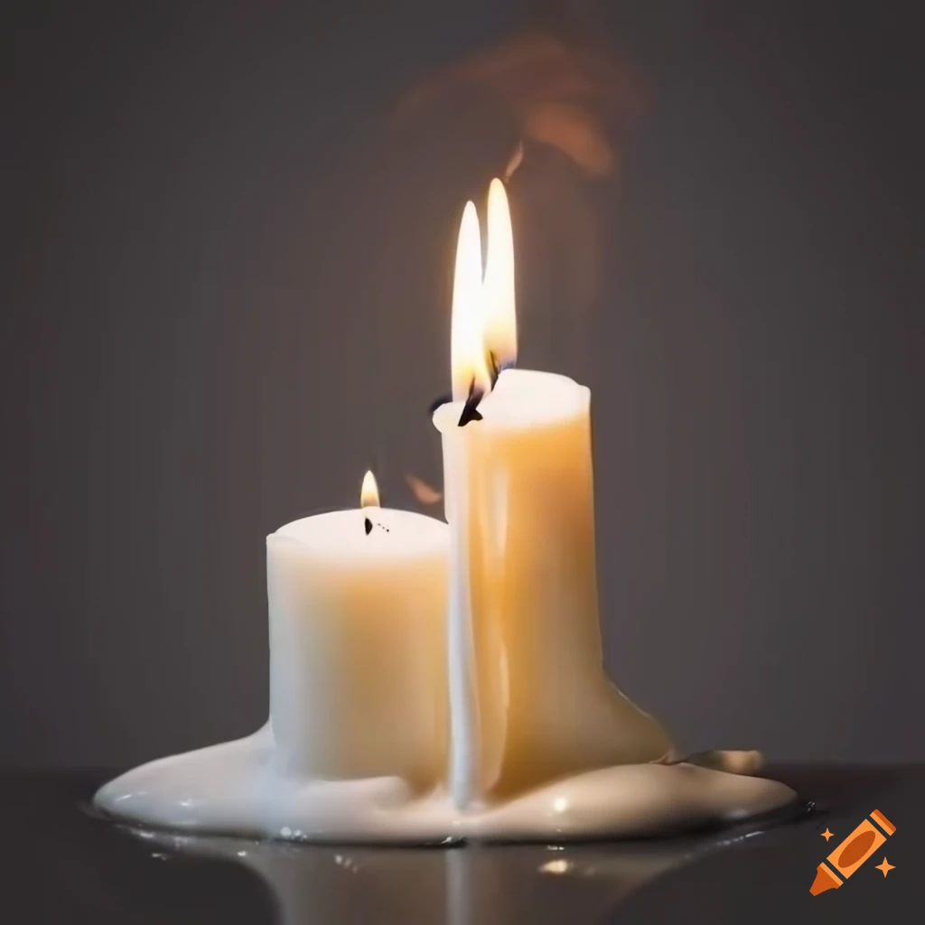 Two tall white candles melting together with intertwined smoke in a ...