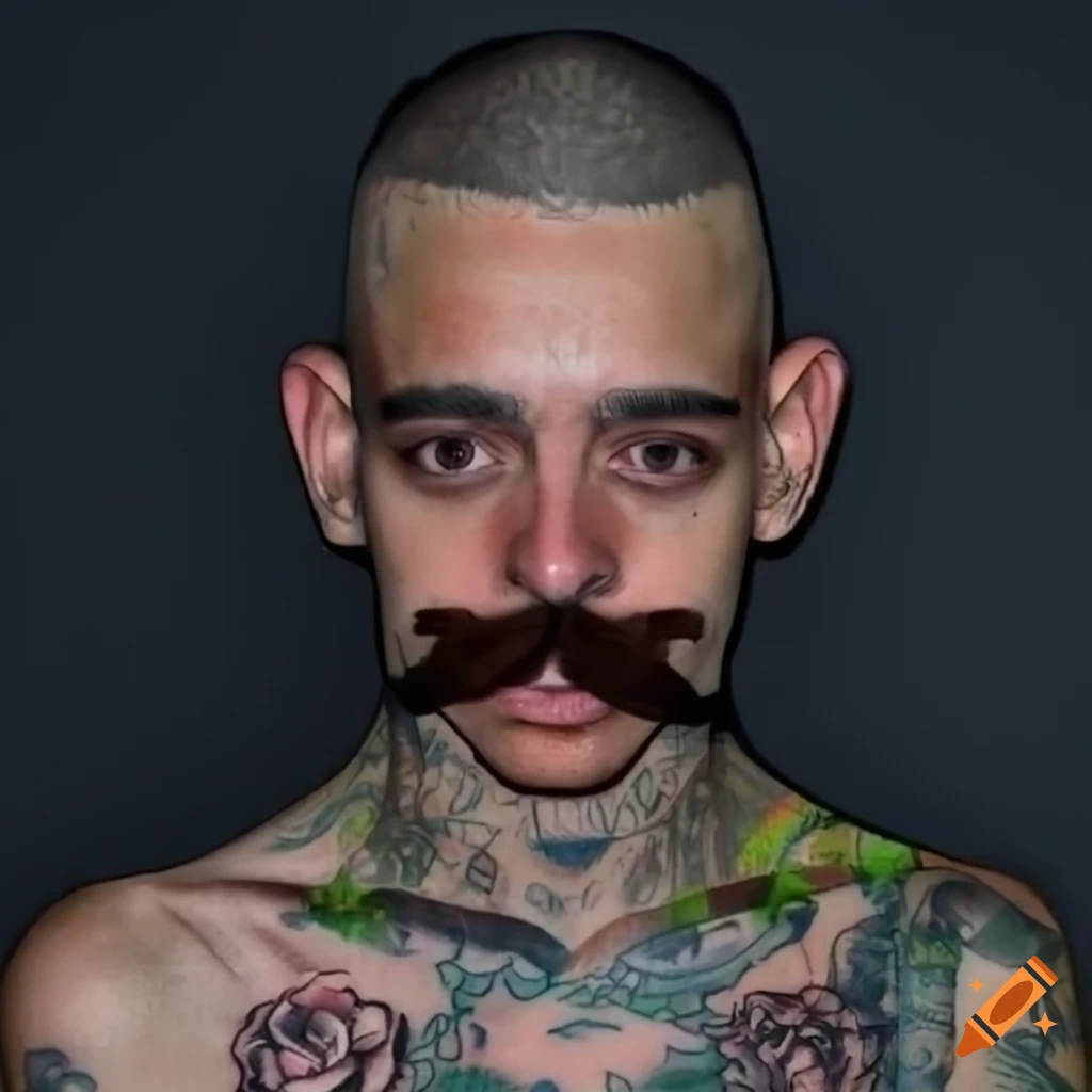 Portrait of a dark-skinned trans man with shaved hair, thin mustache ...