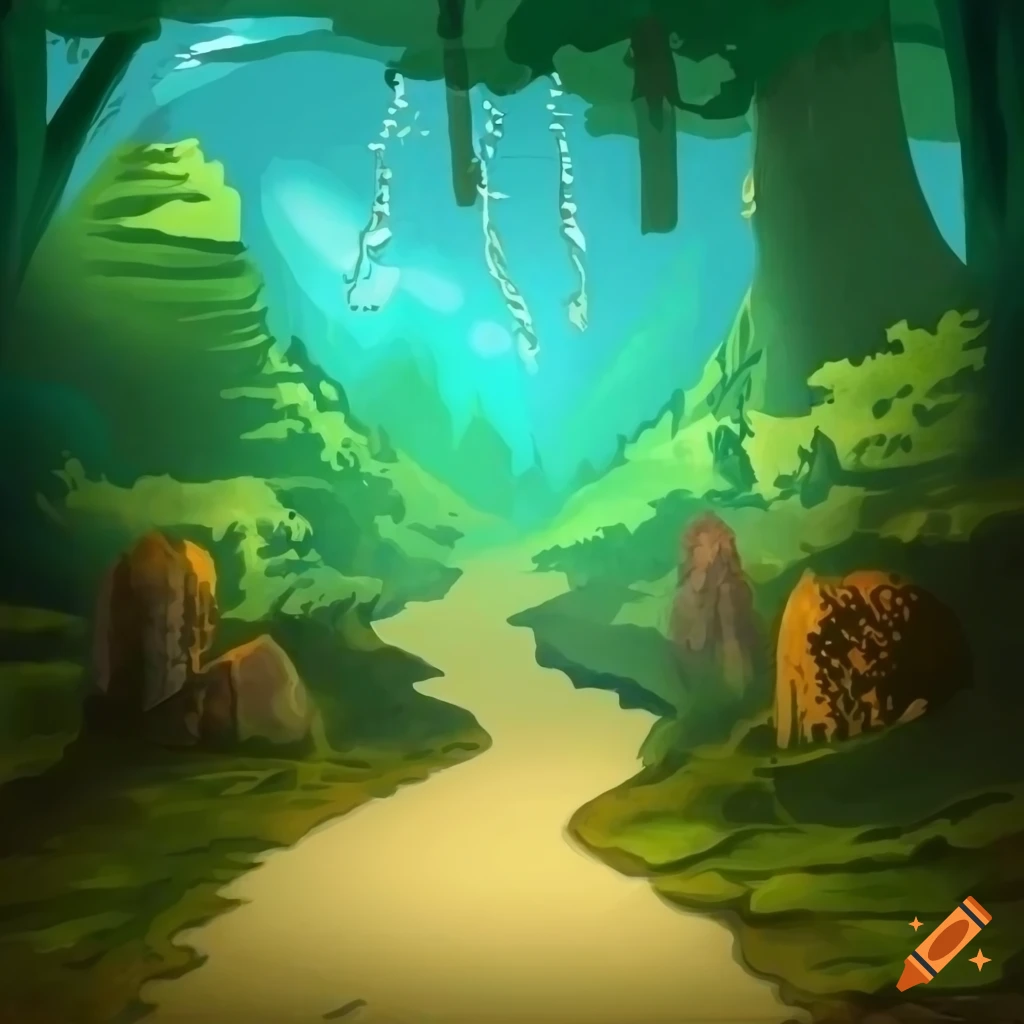 Colorful fantasy game map on a paper scroll with forests, roads, and ...