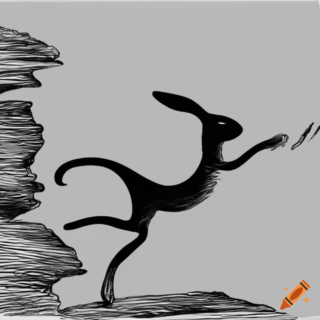 Silhouette animation of rabbit jumping off a cliff on Craiyon