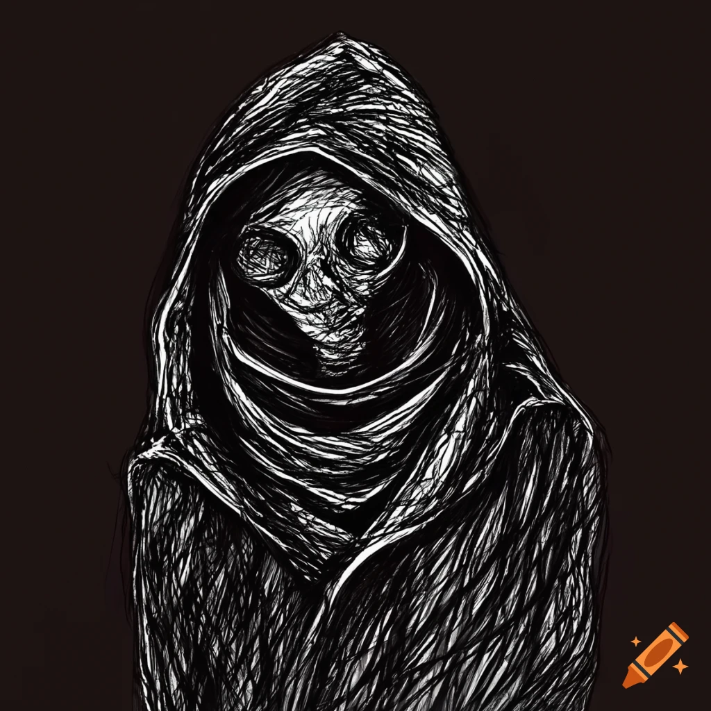 Hooded mysterious figure in scribble art style on Craiyon