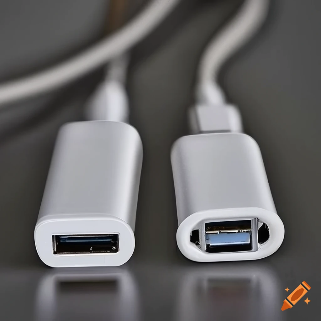 White USB-C power adapter with USB ports and cable on Craiyon