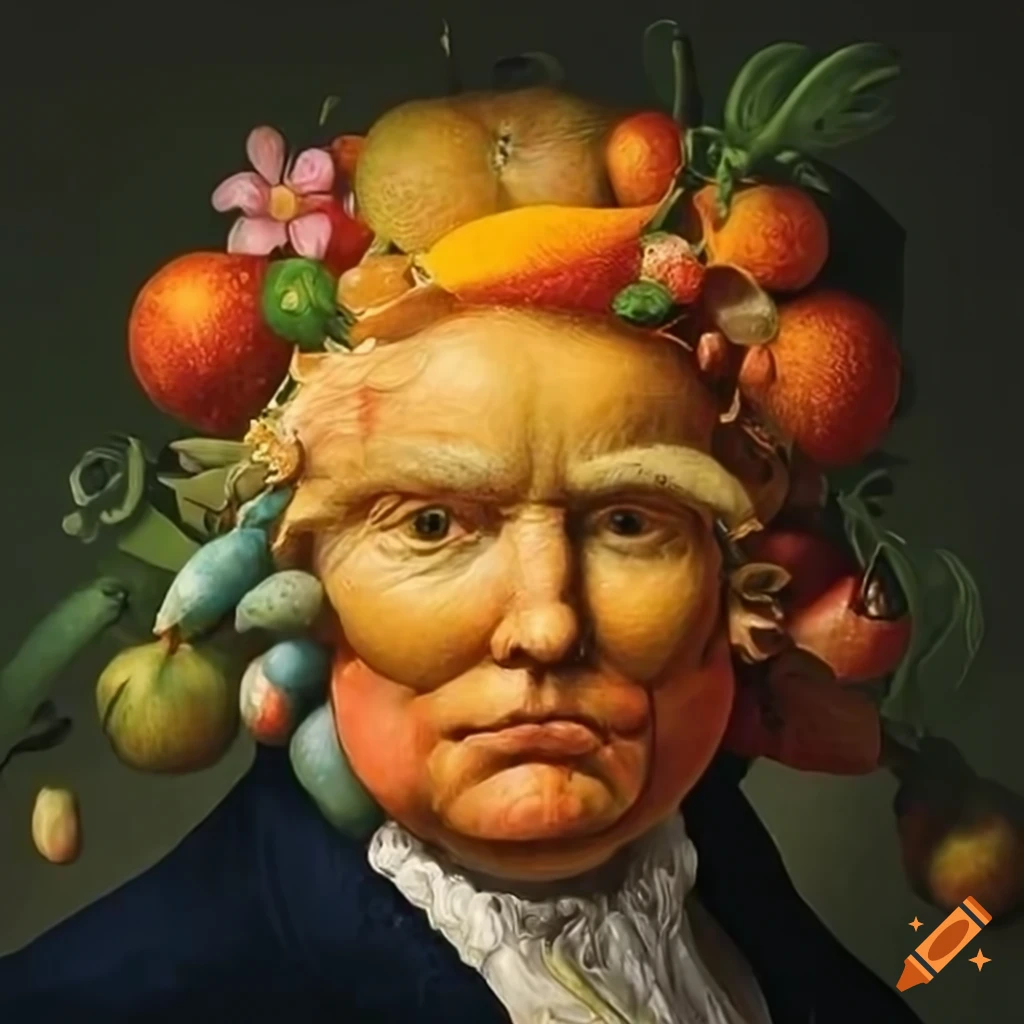 Surreal portrait resembling Donald Trump made of fruits, vegetables ...
