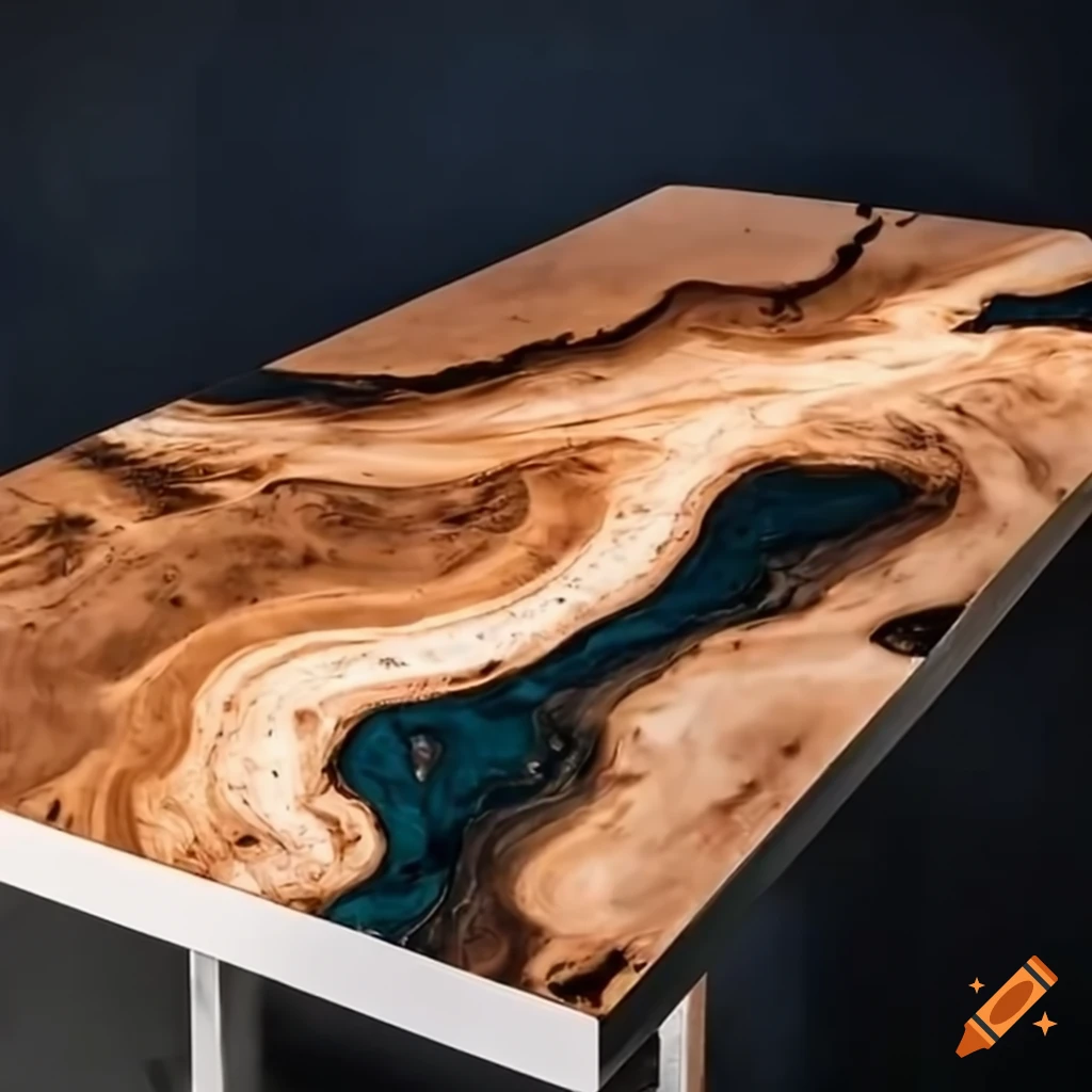 Epoxy resin table being poured and polished on Craiyon
