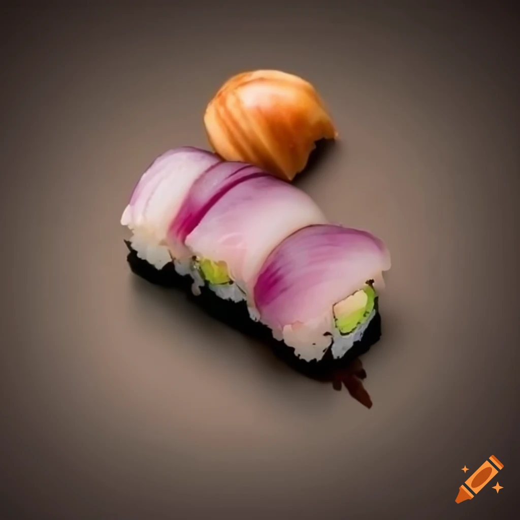 Sushi with onions and garlic garnish on Craiyon