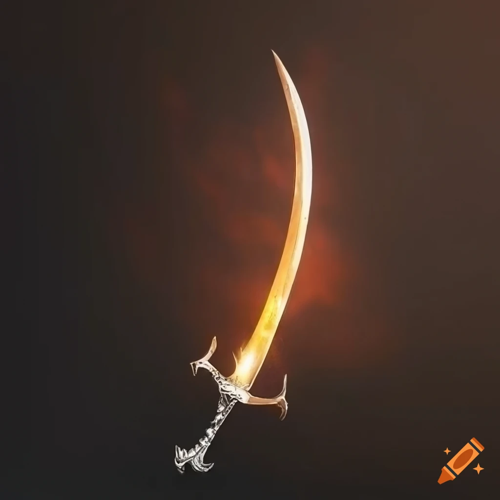 Sci-fi light sabre with ancient scimitar hilt radiating orange sunlight ...