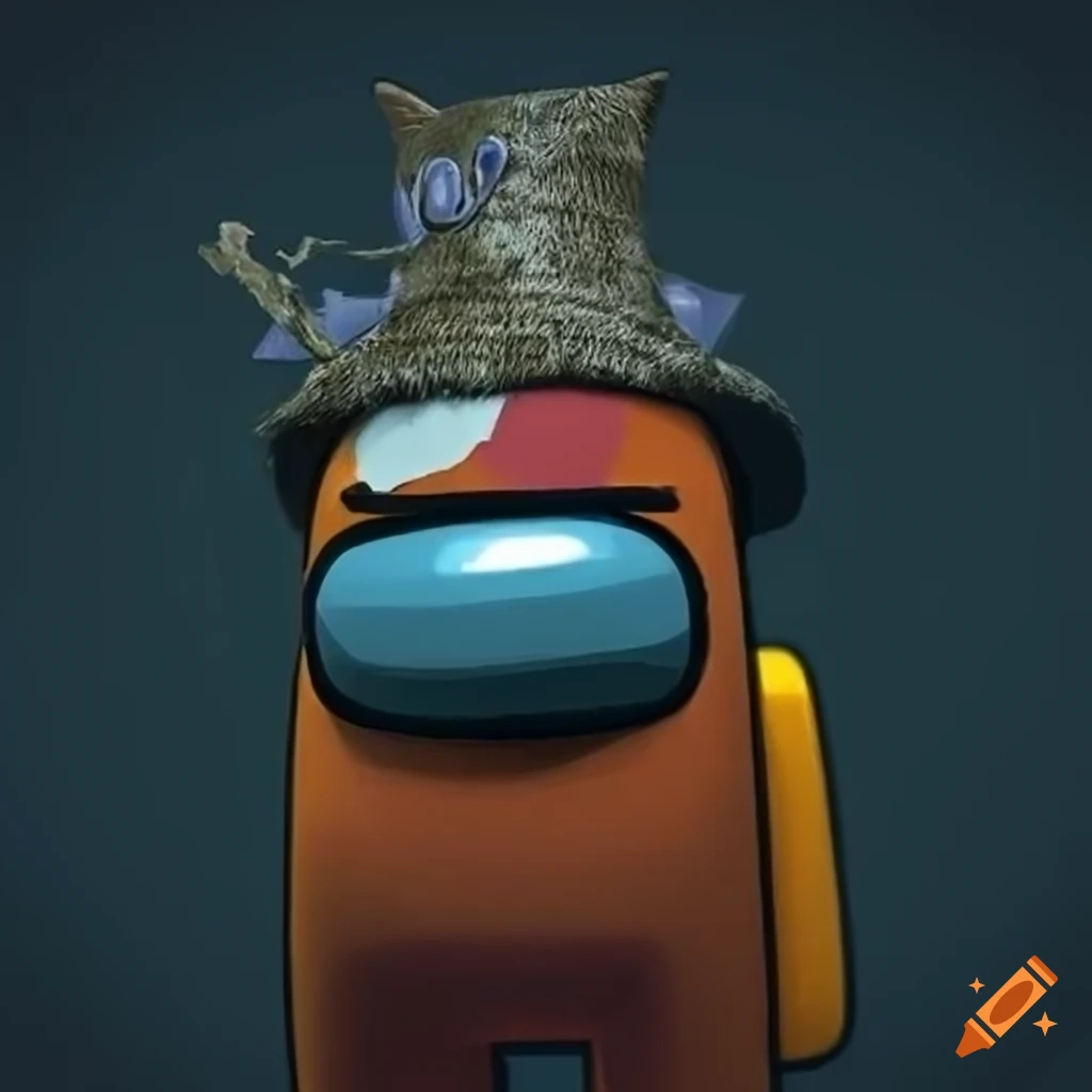 Among Us crewmember with feline hat in a moody illustration on Craiyon