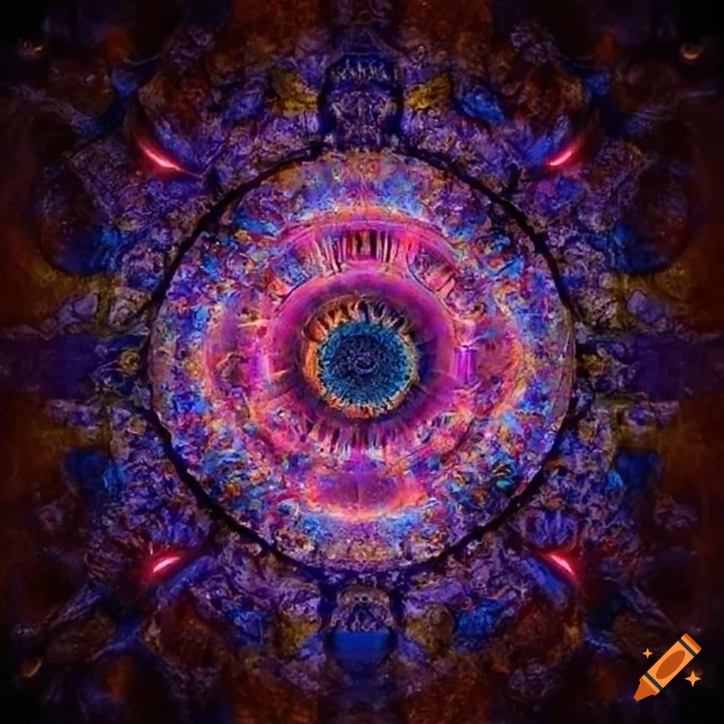 Intricately detailed stone construct radiating magical energy on Craiyon