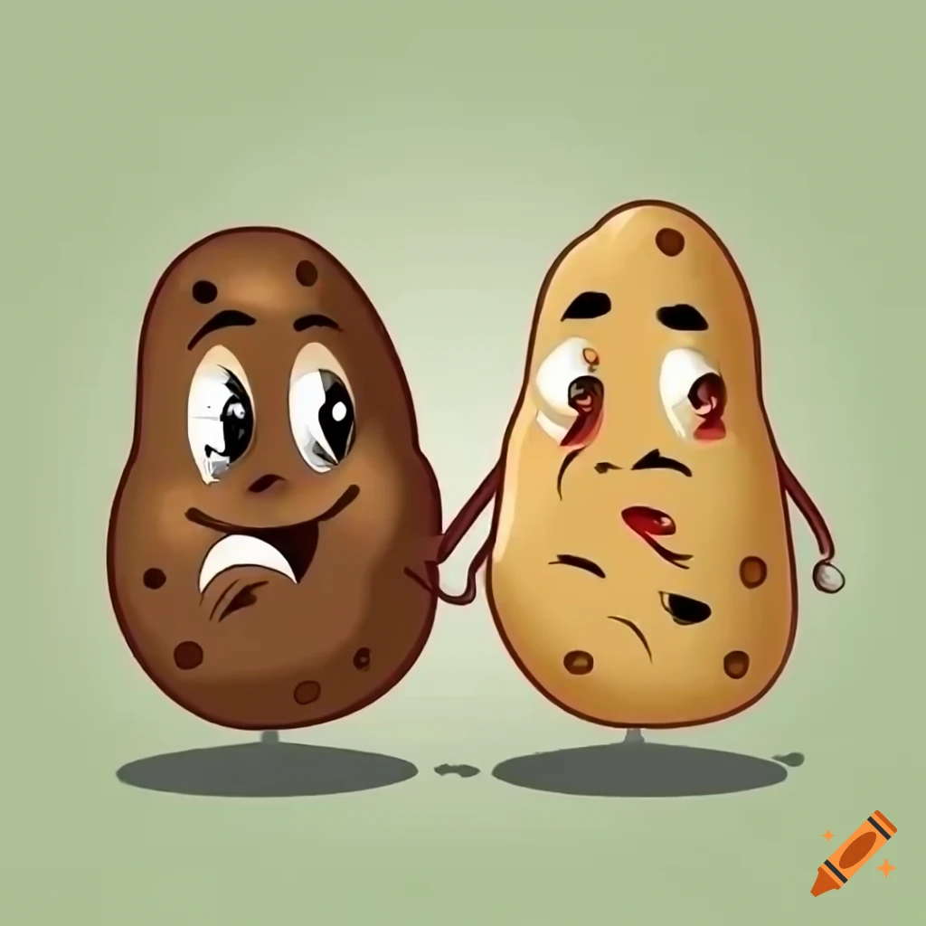 Cartoon potato men fighting with French fry weapons on Craiyon