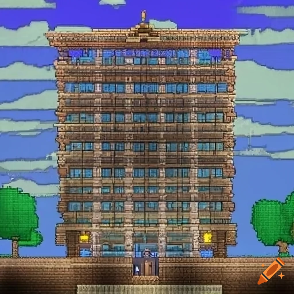 Impressive modern-style architectural building in terraria on Craiyon