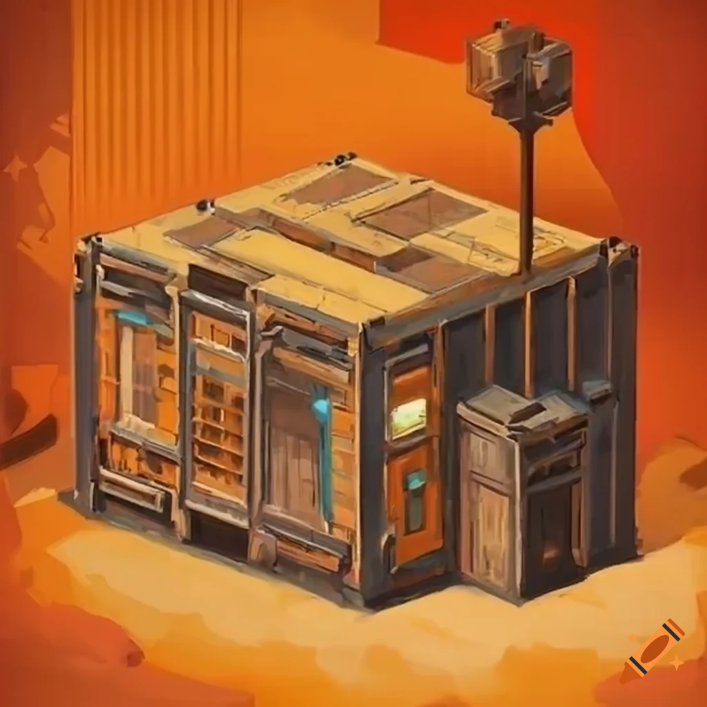 Isometric sci-fi shipping container desert town on Craiyon