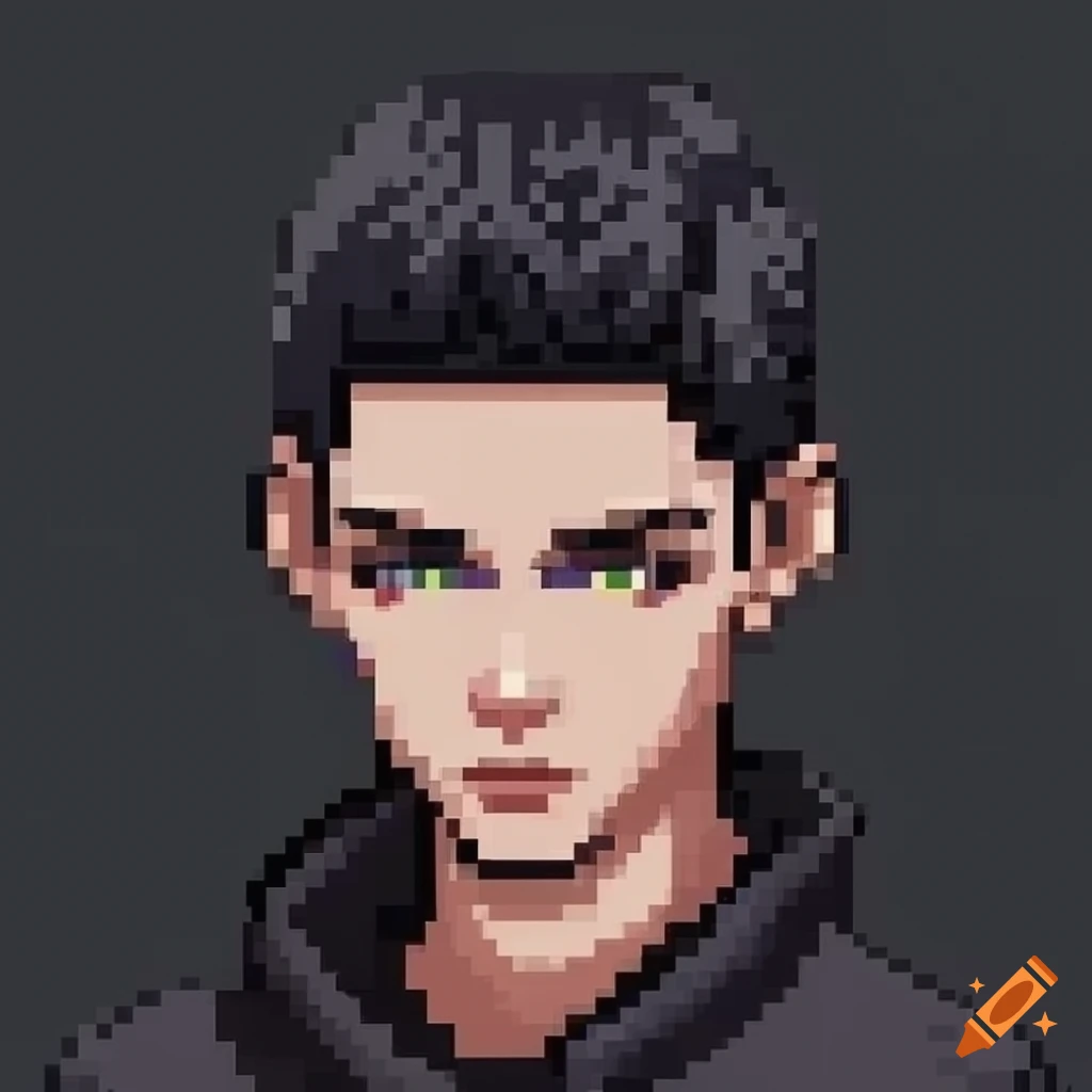 26-year-old male with pixel art style, black hair, and undercut ...