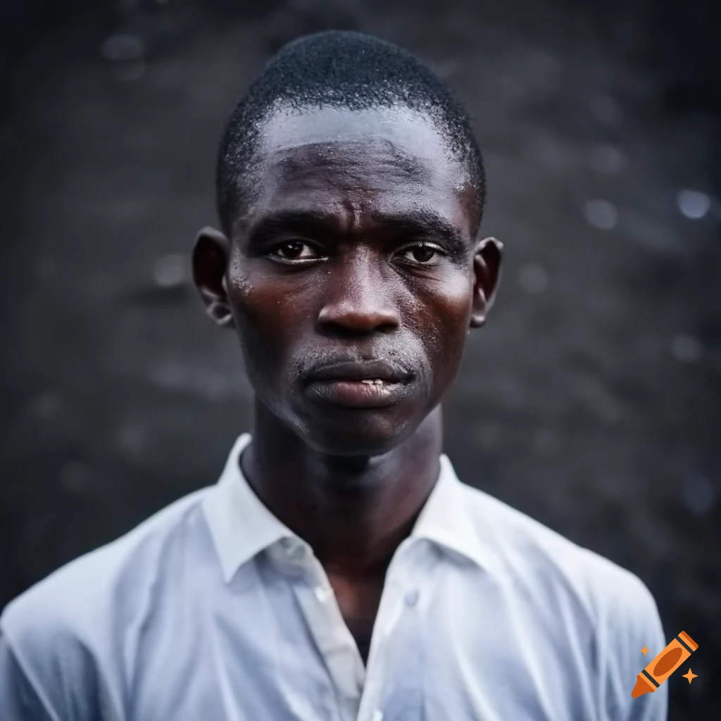 Portrait of nigerian man with striking features in rainy weather on Craiyon