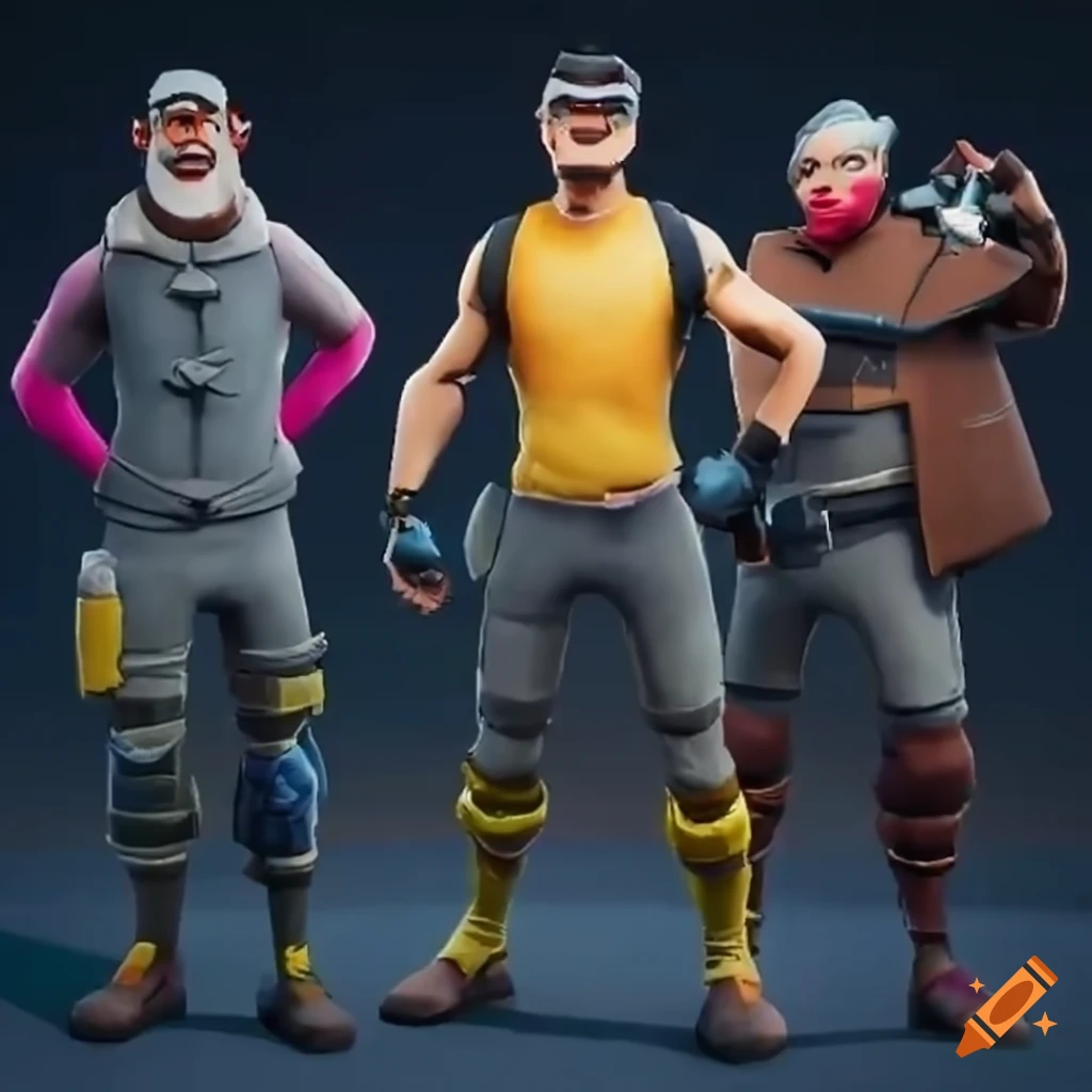 Three characters in fortnite style on Craiyon