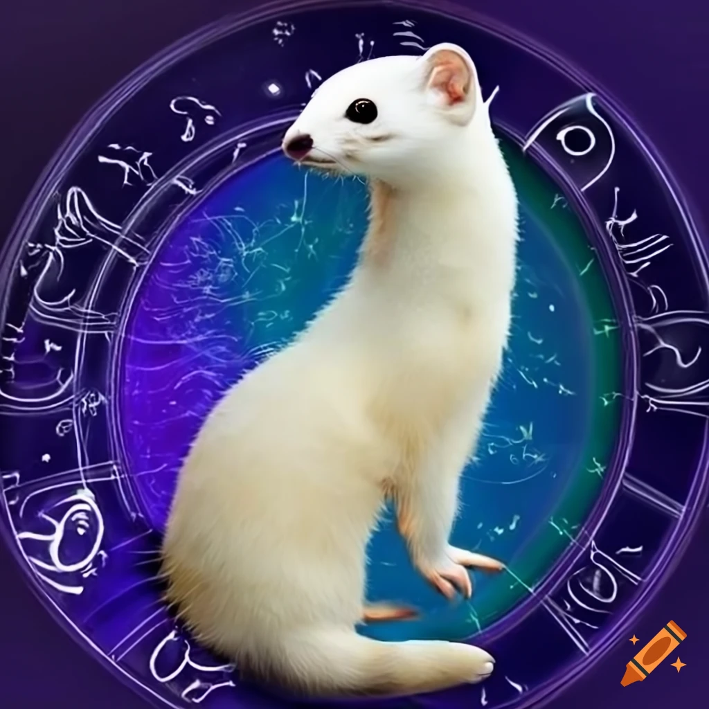 White stoat representing a horoscope zodiac astrology symbol on Craiyon