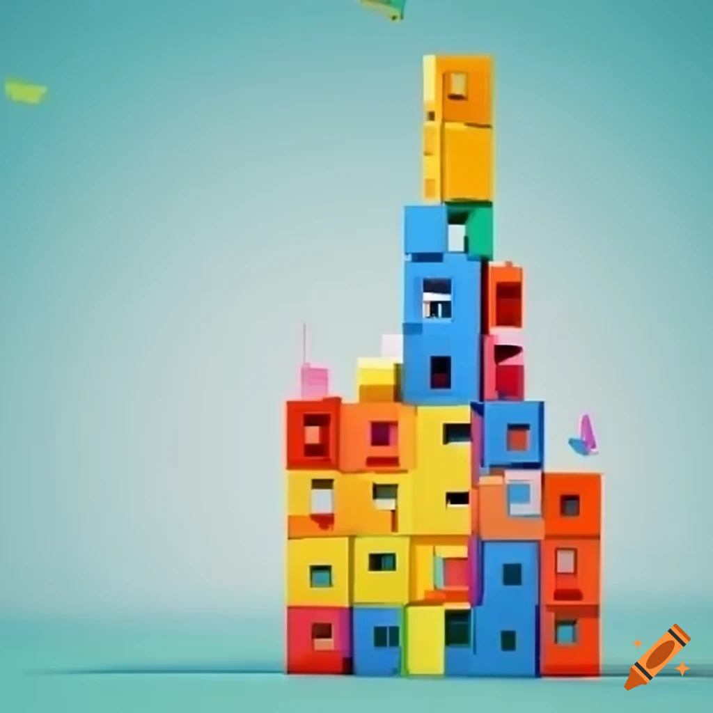 Kid building a skyscraper with building blocks on Craiyon