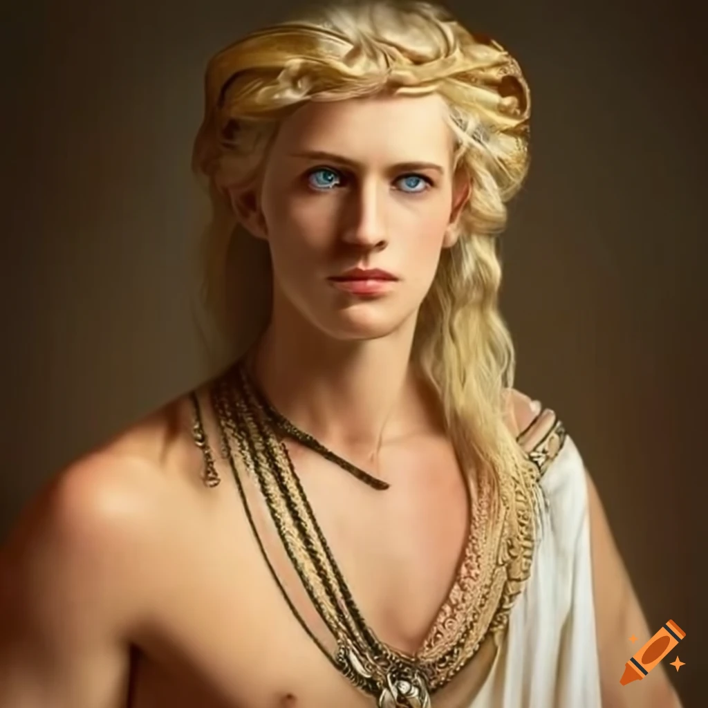 Portrait of a distinguished gentleman in ancient greek attire with long ...