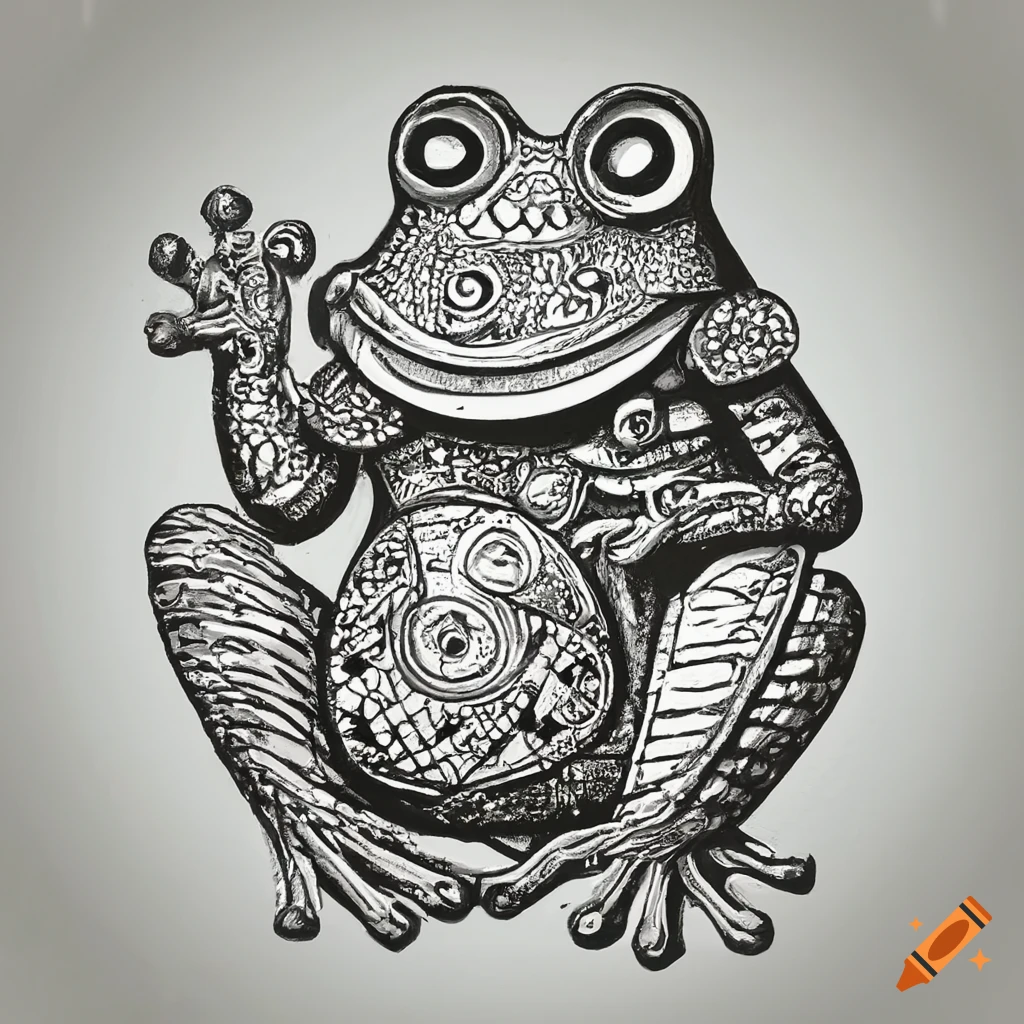 Happy aztec frog in japanese traditional painting style on Craiyon