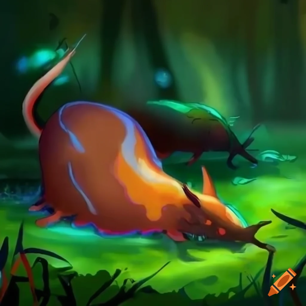 Colorful family of slugcats in the style of Rain World dream sequences ...