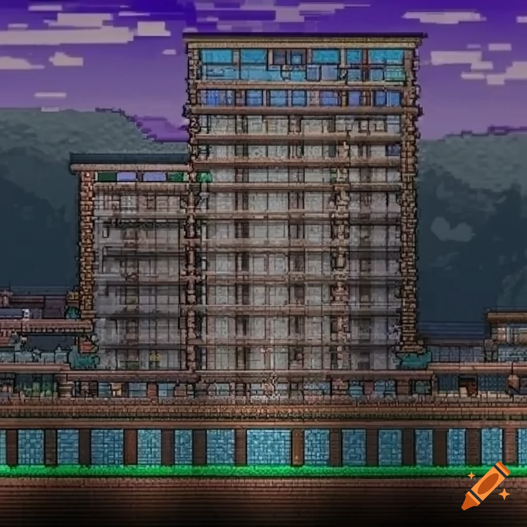 Impressive modern-style architectural building in Terraria on Craiyon