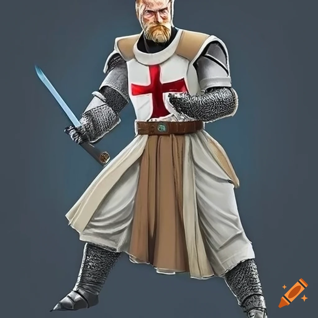 Fusion of Nappa and Obi Wan Kenobi in elderly templar knight armor with a sword on Craiyon