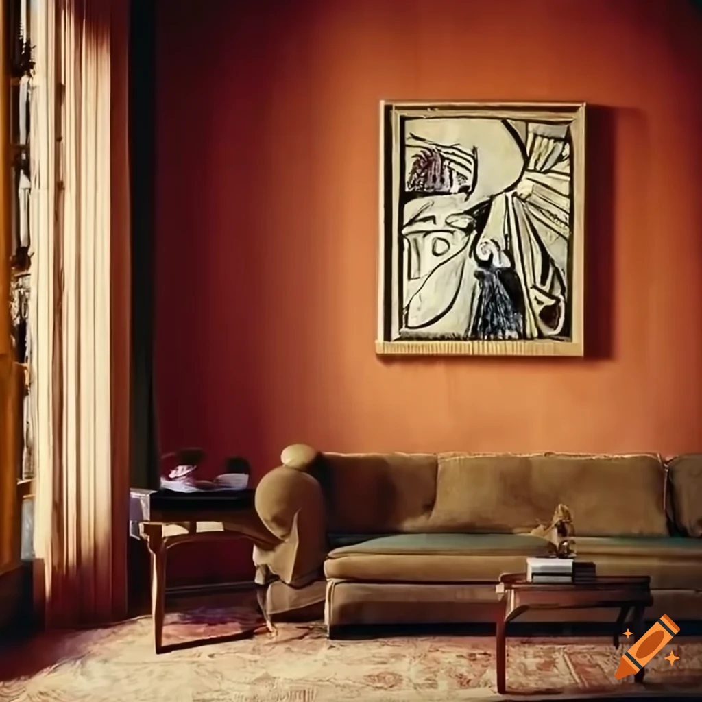 Artistic living room with a Picasso painting on the wall on Craiyon