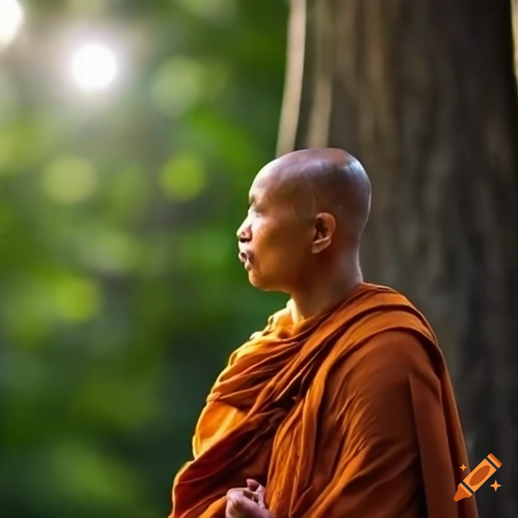 Enlightening conversation between a man and a wise monk under a tree on ...