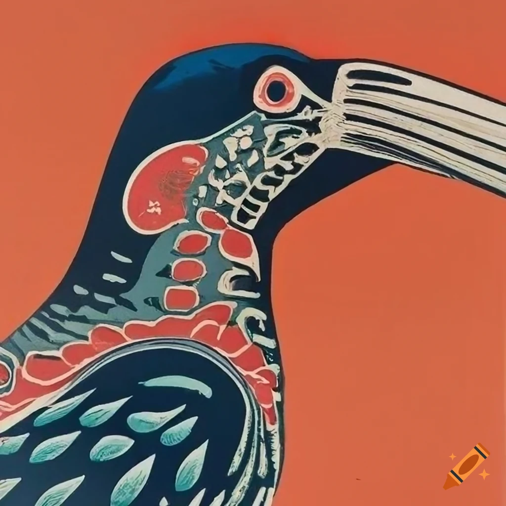 Japanese woodcut linoleum print of native Salish designs featuring ...