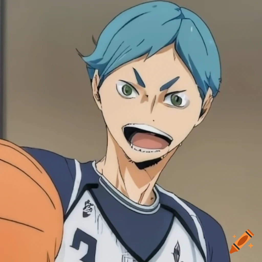 Haikyu! character spiking a ball with blue hair on Craiyon