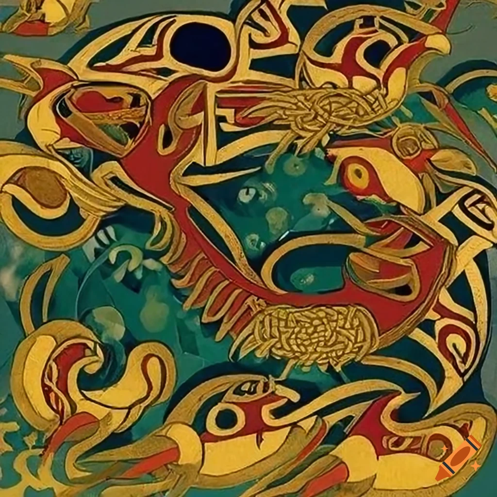 Celtic and Salish designs with Seahawks, ravens, fish, and forest ...