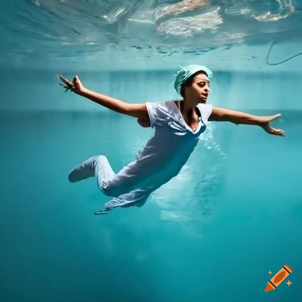 Doctor in medical scrubs joyfully jumping into a pool on Craiyon