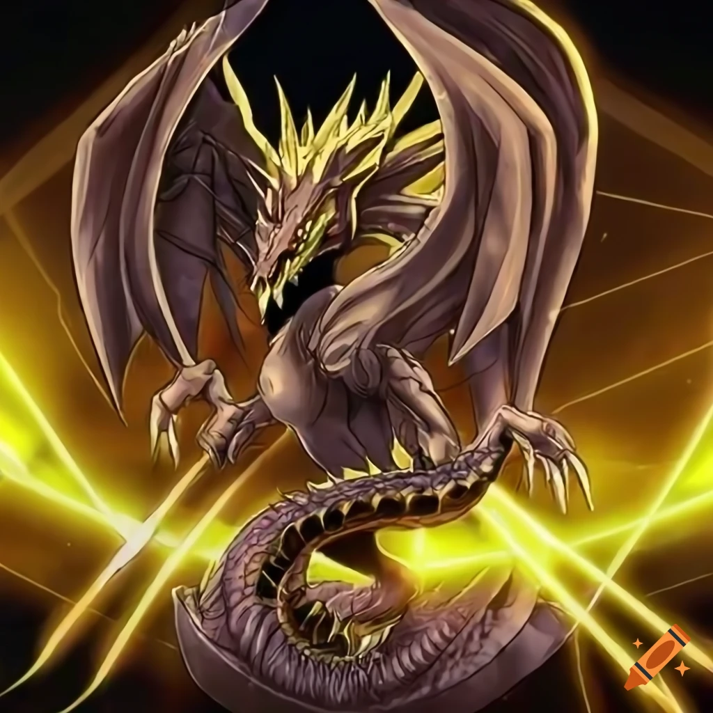 Yellow-eyes bronze dragon card from yu-gi-oh! shooting a yellow light ...