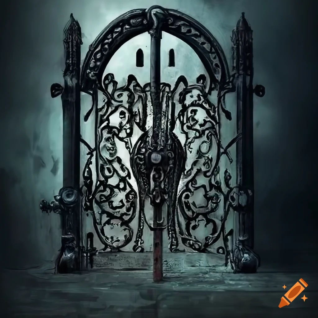 Metal gate with fancy lock in a bone-themed design on Craiyon