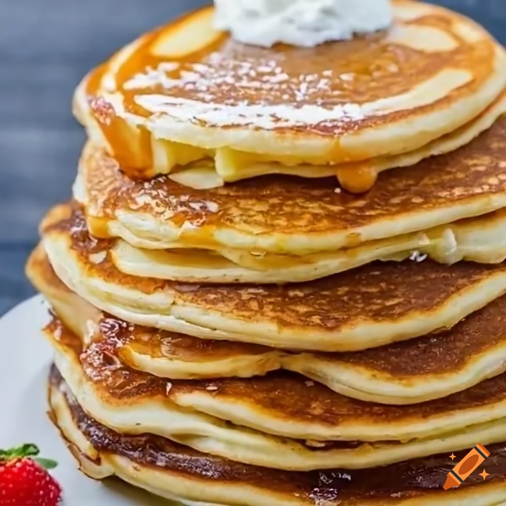 Tower of delicious pancakes in professional close-up macro photography ...