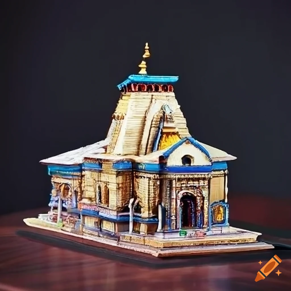 Wooden miniature model of Kedarnath Temple in museum glass showcase on ...