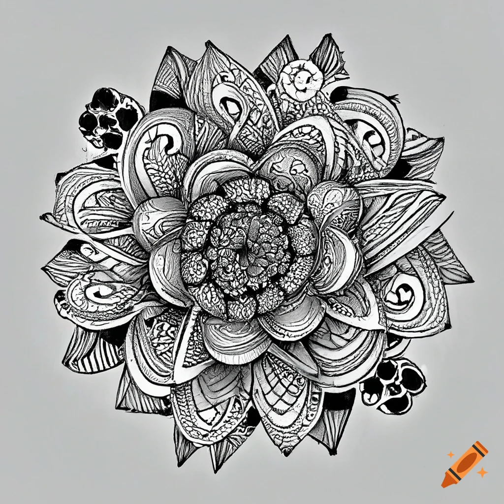 Zentangle black and white artwork inspired by flowers and family love ...