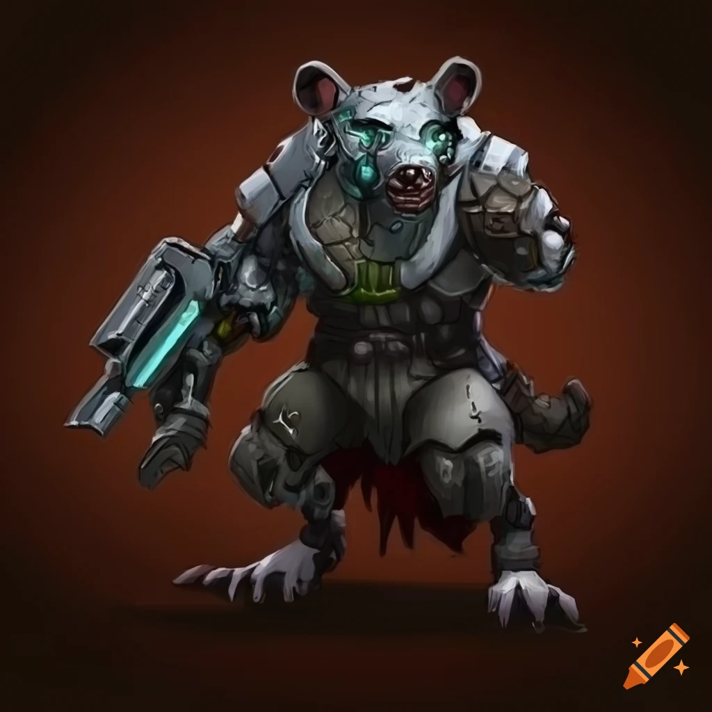 Runic cybernetic ratfolk rat heavy cyborg gunner inspired by Tiberium ...