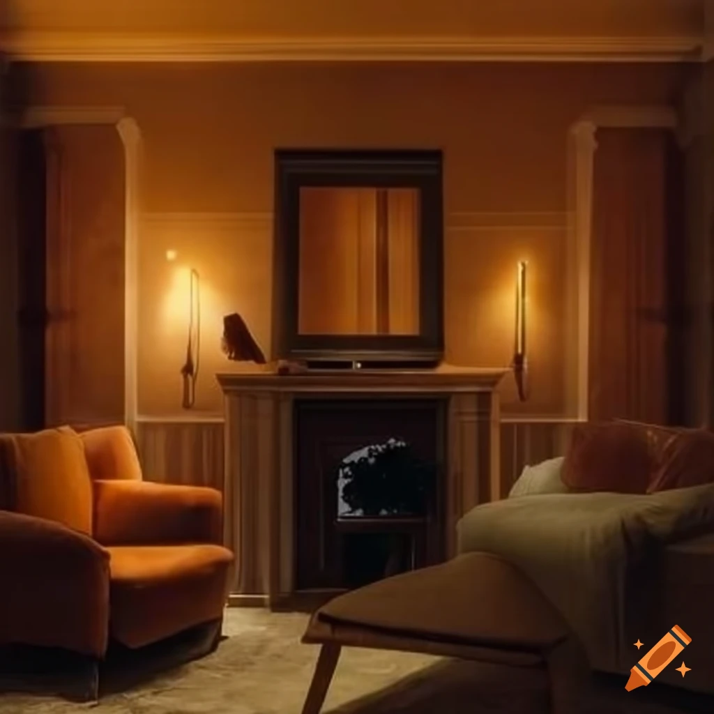 Elegant and refined room with dark orange walls and soft warm ambient ...