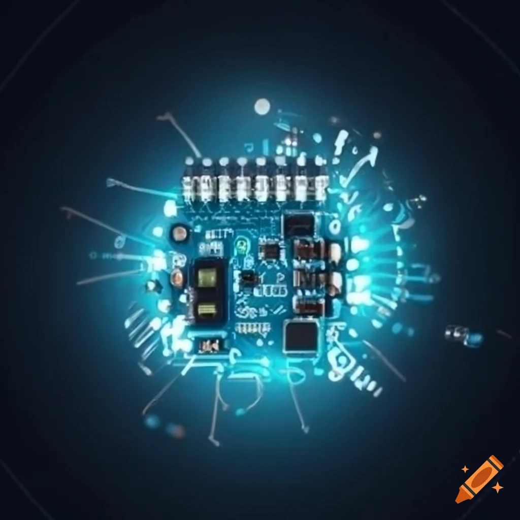 Mosaic of Arduino board, wires, sensors, and LEDs in an electronic art ...