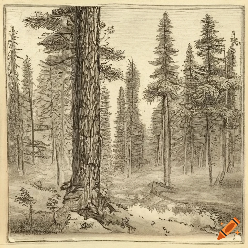 Sketch of a Pinus pinaster forest by Johan Moritz Rugendas on Craiyon